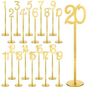 20 Pcs Table Numbers Wedding Table Numbers Wood Table Numbers for Wedding Reception Stands Seat Numbers with Holder Base Table Numbers for Wedding Party Event Catering, 1-20 (Gold)