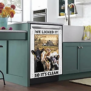 Homa Cow Magnet Dishwasher Cover, Rural Farm Decor Refrigerator Magnets Decorative Funny Fridge Magnetic Kitchen Decal Vinyl Panel Decorative 23W*17H inch