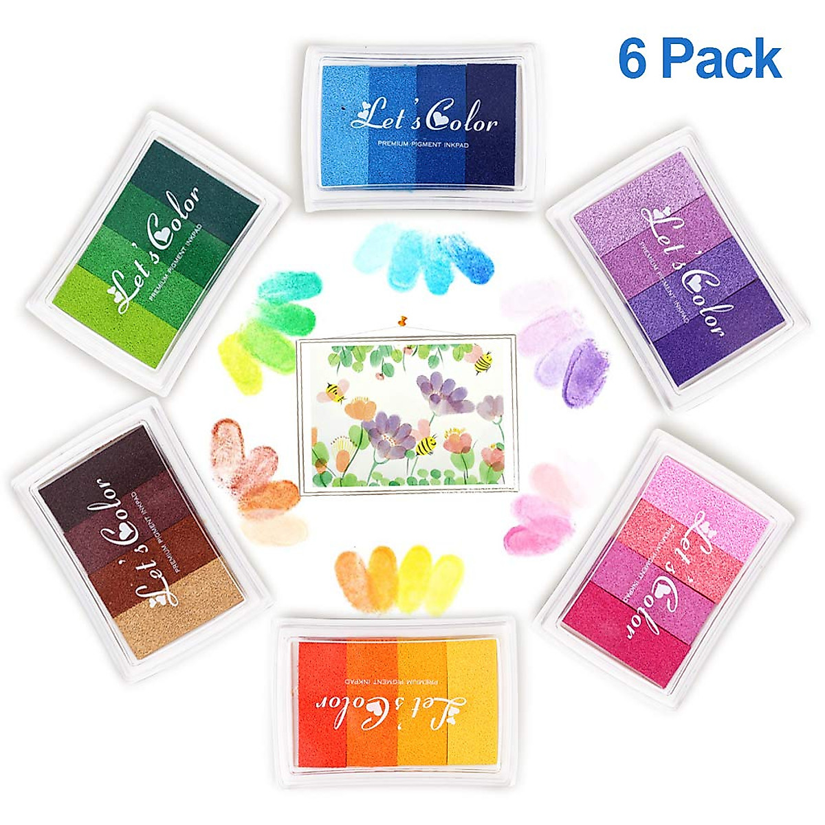 XoreArt Craft Rainbow Finger Ink Pads, Set of 6 DIY Multicolor Craft Stamp Pads for Kids Washable 24 Colors