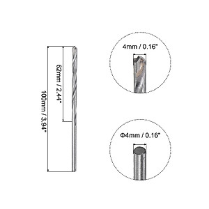 uxcell 4mm Cutting Dia Cemented Carbide Twist Extra Long Drill Bit with Round Straight Shank for Hardened Steel Stainless Steel, 100mm Length