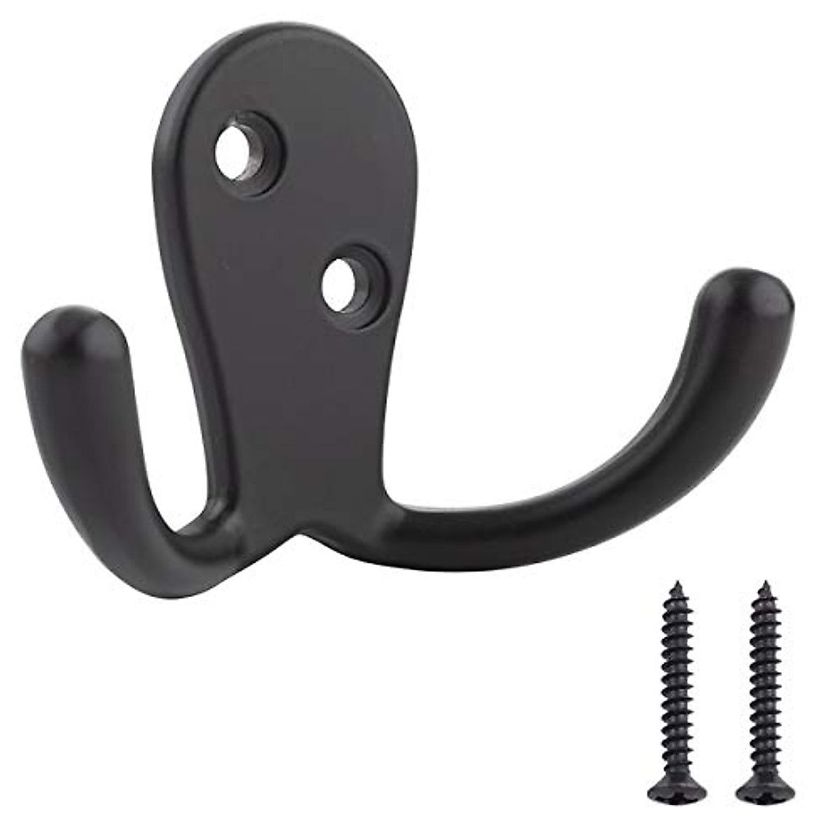 Amazon Basics Curved Zinc Robe Hook - Flat Black, 5-Pack