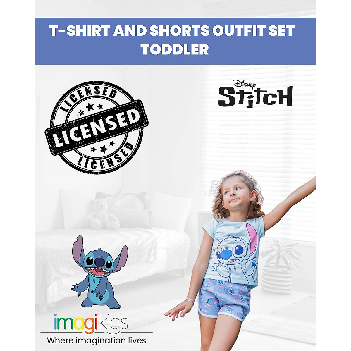 Disney Lilo & Stitch Big Girls T-Shirt and French Terry Shorts Outfit Set Blue 10-12