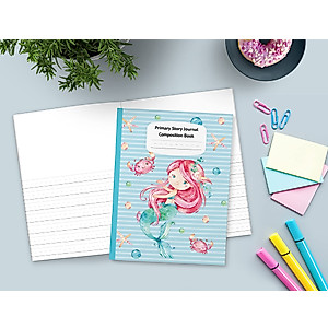 Mermaid Naia Primary Story Journal Composition Book: Grade Level K-2 Draw and Write, Dotted Midline Creative Picture Notebook Early Childhood to Kindergarten (Fantasy Ocean Watercolor Series)