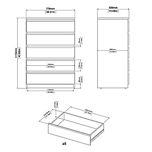 Tvilum, Handle-free, Contemporary, Bedroom Furniture, College Living 5 Drawer Chest, Black