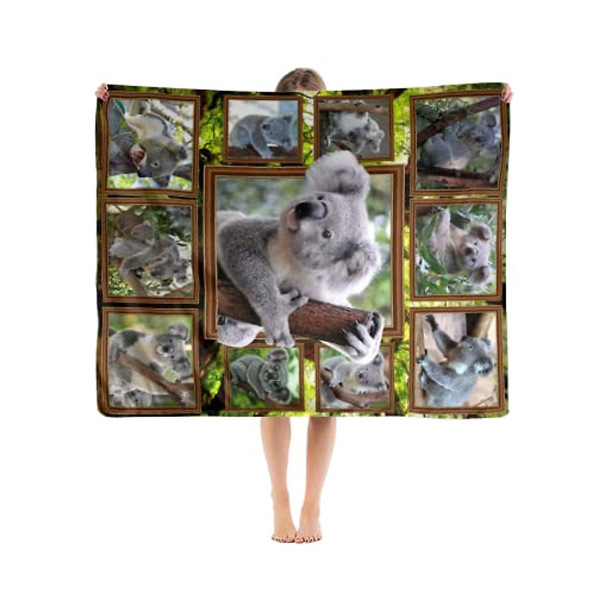 Cute Koalas Throw Blanket for Couch,Soft Warm Throw Blanket Lightweight Warm Fuzzy Blanket for Bed Sofa Camping Travel
