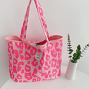 Leopard Shoulder Bag Canvas Beach Bag Fashion Casual Pink Leopard Print tote Bag for Women (Shoulder bag)