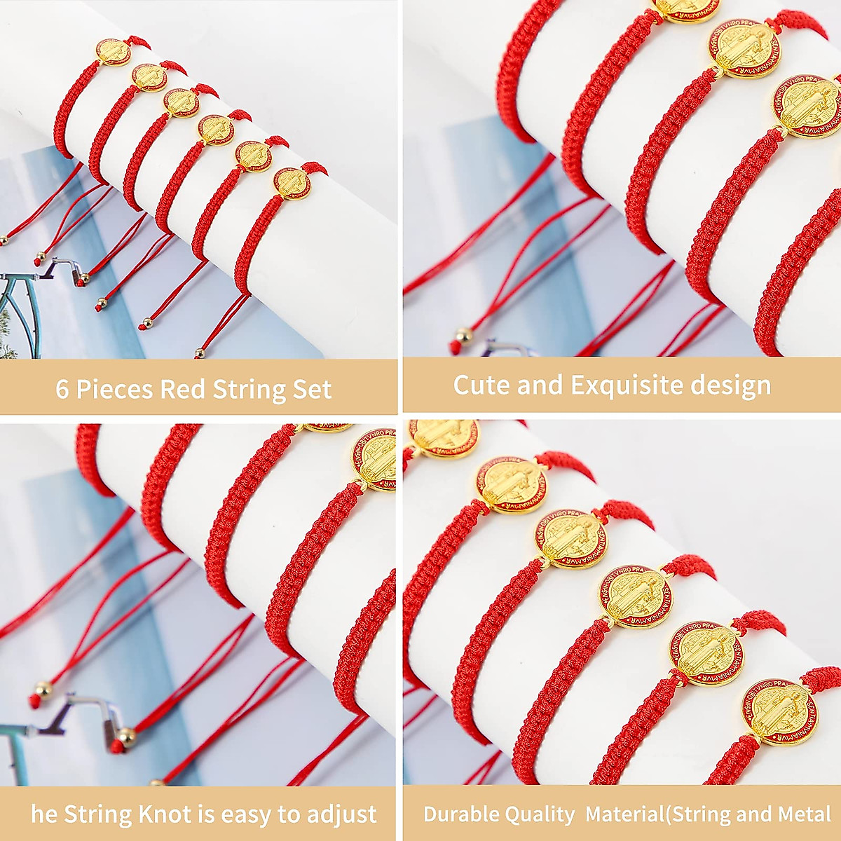 6 Pieces Religion Enamel Saint Benedict Bracelet Red Rope Bracelet Handmade Red Knot String Bracelets Luck bracelet Men Or Women As Gifts and Used in Prayer bracelet…