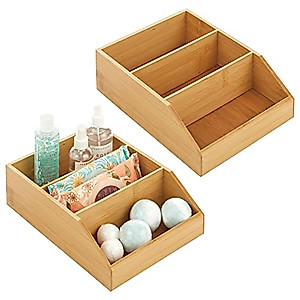 mDesign Bamboo Wood 3 Tier Counter Organizer Bin, Multi-Compartment Storage Box for Bathroom, Cabinets, Shelves, Countertops; Holds Vitamins, Bath Bombs, Cosmetics, Echo Collection - 2 Pack - Natural