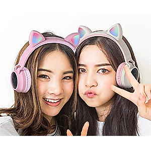 KK KIMKEN Cat Ear Headphones – Kids Headphones Bluetooth – Wireless Headphones for Girls – Foldable and Portable Cute Headphones – Volume Control and LED Light – Stable Connection and Clear Sound