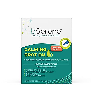 bSerene Valerian Calming Spot On for Cats 3 Applications Convenient Weekly Topical Natural Valerian Extract, Promotes Calmness and Relaxation
