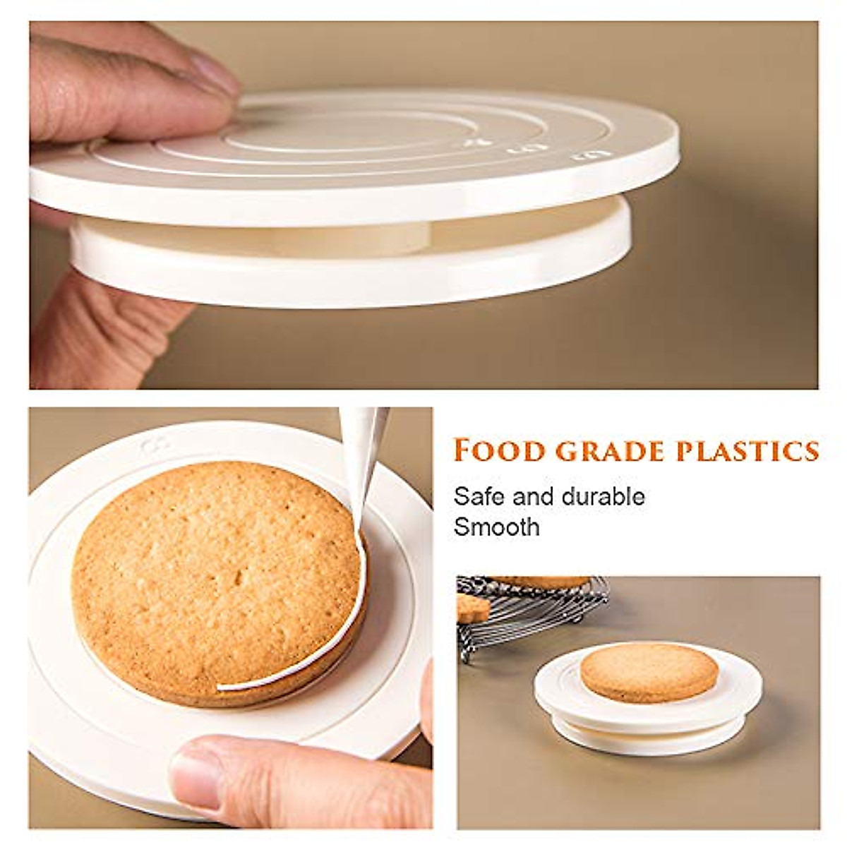 4.7 inch (12cm) Round Cookie Decorating Turntable, Rotating Cake Turntable Stand Baking Decor Plate, Food Contact Safe Plastic - White