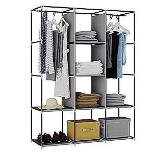 GHQME Fabric Wardrobe with 3 Drawers, Portable Clothes Closet Storage Organizer with Compartments and Rods (Black, 49.2” x 17.3” x 63.8”)