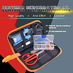 Swpeet 8Pcs Leather Hole Punch Plier with Grommet Eyelets Kit, Professional Puncher Including Punch Plier Screwdriver, Scissors, Rule, Awl Tool and Grinding Rod Multi Sized Puncher for Belts, Crafts