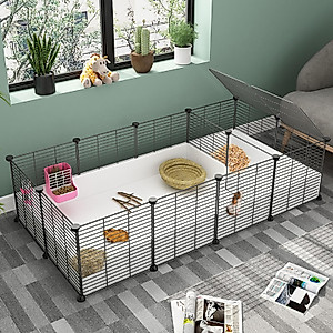 Guinea Pig Cage,Indoor Habitat Cage with Waterproof Plastic Bottom,Playpen for Small Pet Bunny, Turtle, Hamster