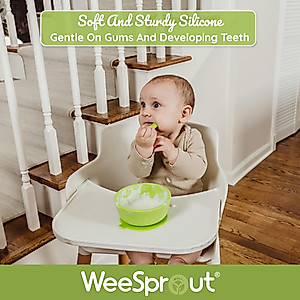 WeeSprout Baby Spoons for Self Feeding 6 Months +, Soft & Chew Proof Durable Silicone Utensils for Sensitive Gums & Teeth, Easy Grip Handles & Shorter Length for Little Hands, 3 Pack + Carrying Case
