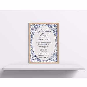 Bridal Shower Invitation Something Blue Classy Classic Vintage Floral Victorian Before I Do Wedding Shower Antique Customized Personalized Printed Cards (12 Count)