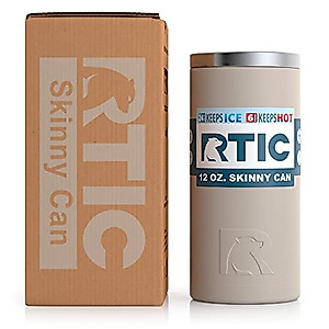 RTIC Skinny Can Cooler Slim, Insulated, Beer, Beverage, Soda Can Cooler with Lid, Stainless Steel Metal, Double Wall Insulation Coozie for Cans, Sweat Proof, Fits all 12oz Slim Cans, Beach
