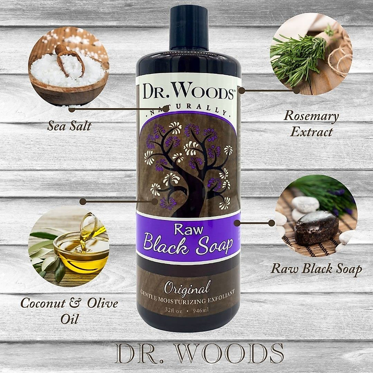 Dr. Woods Raw African Black Moisturizing Liquid Castile Soap, 32 Ounce (Pack of 2)