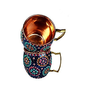 Rastogi Handicrafts Handmade Outer Hand Painted Art work Wine, Vodka, Beer,Cocktail,Juice, Cold Coffee Mug - Cup (2)