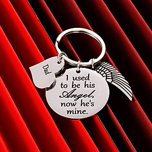 Dad Memorial Gift Keychain for Loss of Father Daughter Son in Memory of Daddy Remembrance Jewelry Sympathy Gift I Used To Be His Angel Keyring