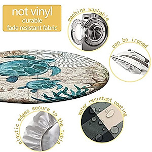 igoga sports Blue Green Ocean Animal Elastic Edge Table Cover Round, Turtle Fitted Tablecloth,Outdoor Picnic Patio Party or Indoor Canteen Dinner Dining Tables Decoration, Fits 28 to 32 inch Diameter