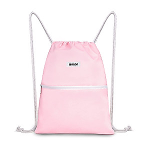 WANDF Drawstring Backpack String Bag Sackpack Cinch Water Resistant Nylon for Sport Yoga Gym Shopping (Light Pink)
