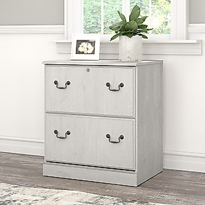Bush Furniture Saratoga 2 Drawer Lateral File Cabinet in Harvest Cherry, Document Storage Chest for Home Office, Linen White Oak