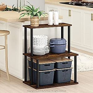 Furinno Turn-N-Tube 3-Tier Toolless Kitchen Storage Shelf, Amber Pine/Black