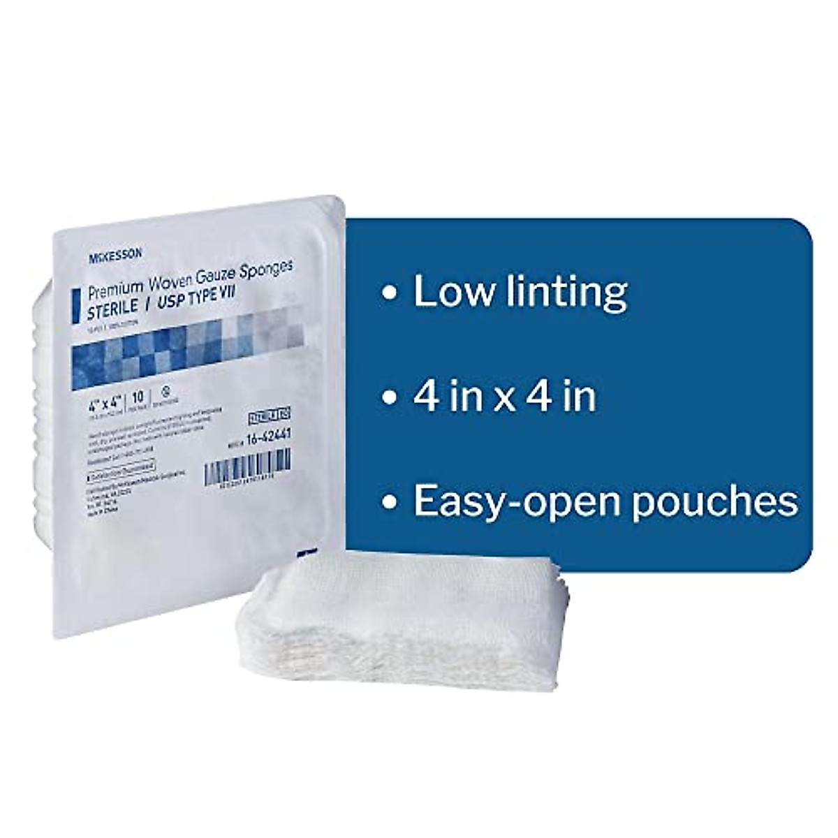 McKesson Premium Woven Gauze Sponges, Sterile, 12-Ply, USP Type VII, 100% Cotton, 4 in x 4 in, 10 Per Pack, 128 Packs, 1280 Total