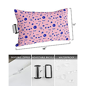 Recliner Head Pillow Ledge Loungers Chair Pillows with Insert Flowers Rose Blue Silhouette Pattern Pink Lumbar Pillow with Adjustable Strap Outdoor Waterproof Patio Pillows for Beach Pool, 2 PCS