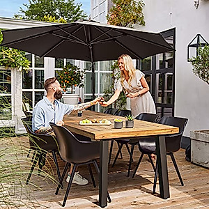 Devoko Home Acacia Wood Dining Table 6-Person Indoor Outdoor Table with Iron Legs, Sandblast Finish, Natural Stained, Rustic Metal, 69 * 33 * 30 inch