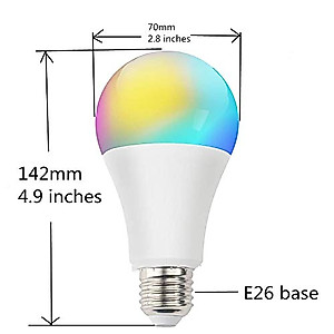 Smart WiFi Bulb,Smartlife APP,LED RGB Color Changing, 2700K-6500K, No Hub Required, A19 E26 Tuya 10W (100W Equivalent) LED Light Bulb,Pack of 2