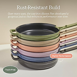 Our Place Cast Iron Always Pan | Premium Enameled, Toxin-Free Surface | 10-inch 8-in-1 Multifunctional Cookware System | Lid, Handle Covers | Heavy Duty Skillet | Oven & High Heat Safe | Blue Salt