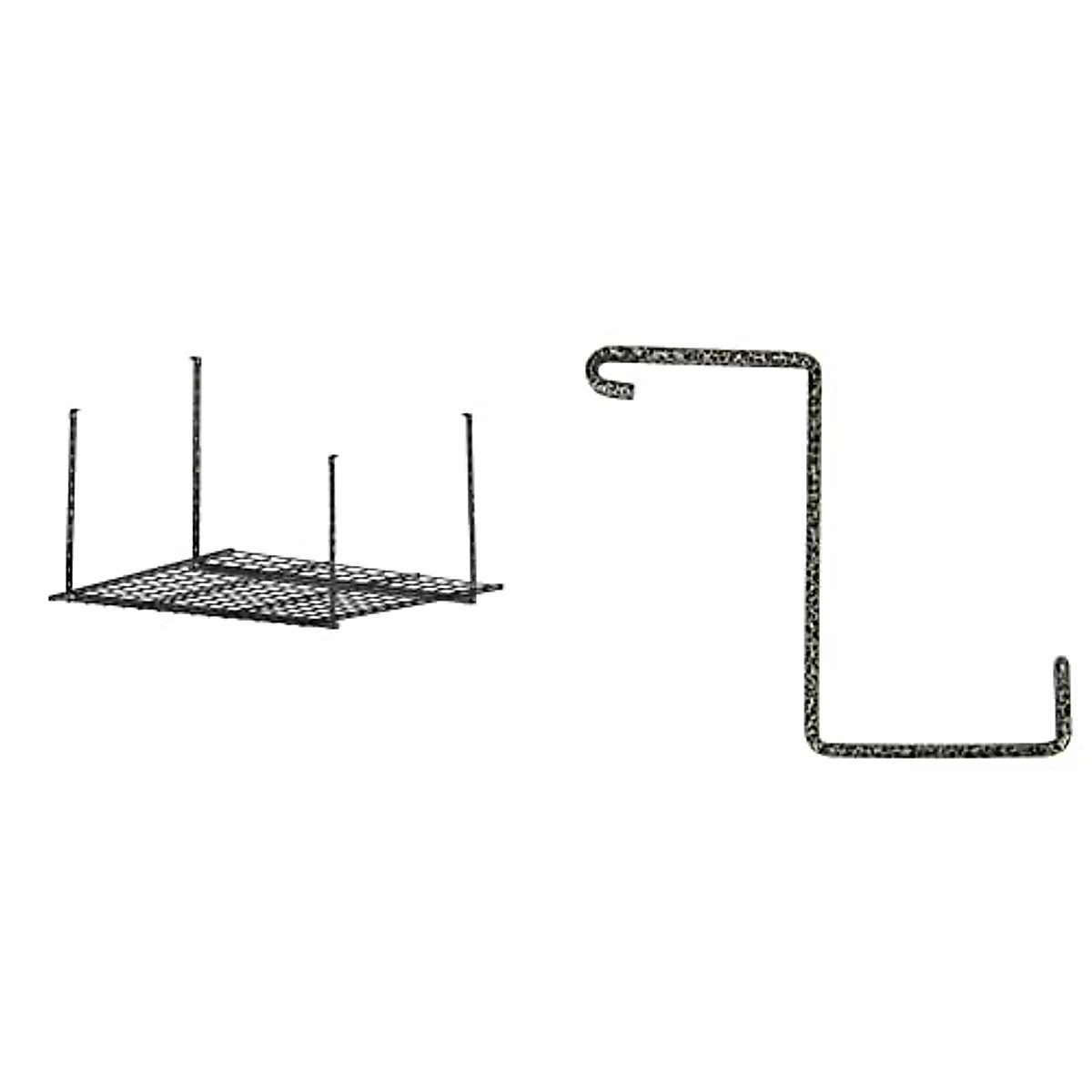 HyLoft 00625 45-Inch by 45-Inch Overhead Storage System, Ceiling Mount Garage Organization Rack, Hammertone & 00682 Add-On Storage Hook Accessory for Model 625 and 651, Hammertone, 4-Pack
