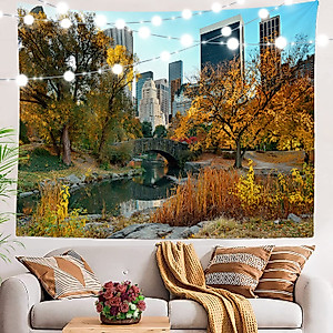 BaoNews Autumn New York City Tapestry, Central Park in New York City Large Wall Hanging Tablecloths Mural Home Decoration Psychedelic Tapestry Bedroom Living Room Dorm 51.2 x 59.1 inches(Garden)