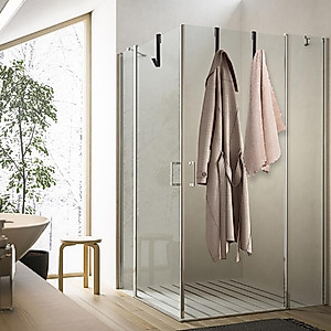 7 inch Shower Door Hooks 4 pcs, Over Glass Door Hook for Bathroom, Drilling-Free Extended Shower Towel Hooks fits for Frameless Glass Shower Door Thickness Under 0.79 inch/20mm(Black - 7 inch)