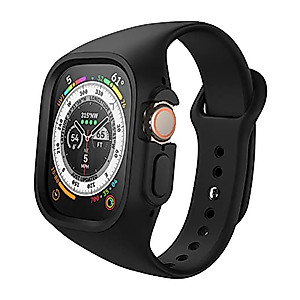 SURITCH Sport Band Case for Apple Watch Ultra 2/ Apple Watch Ultra 49mm, 2-in-1 Soft Silicone Wristbands with Bumper Protective iWatch Case Cover for Men Women, Black