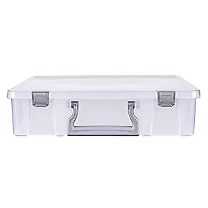 AB Designs 6823ABD Super Satchel with Removable Dividers, Stackable Home Storage Organization Container, Clear with Sliver Latches and Handle