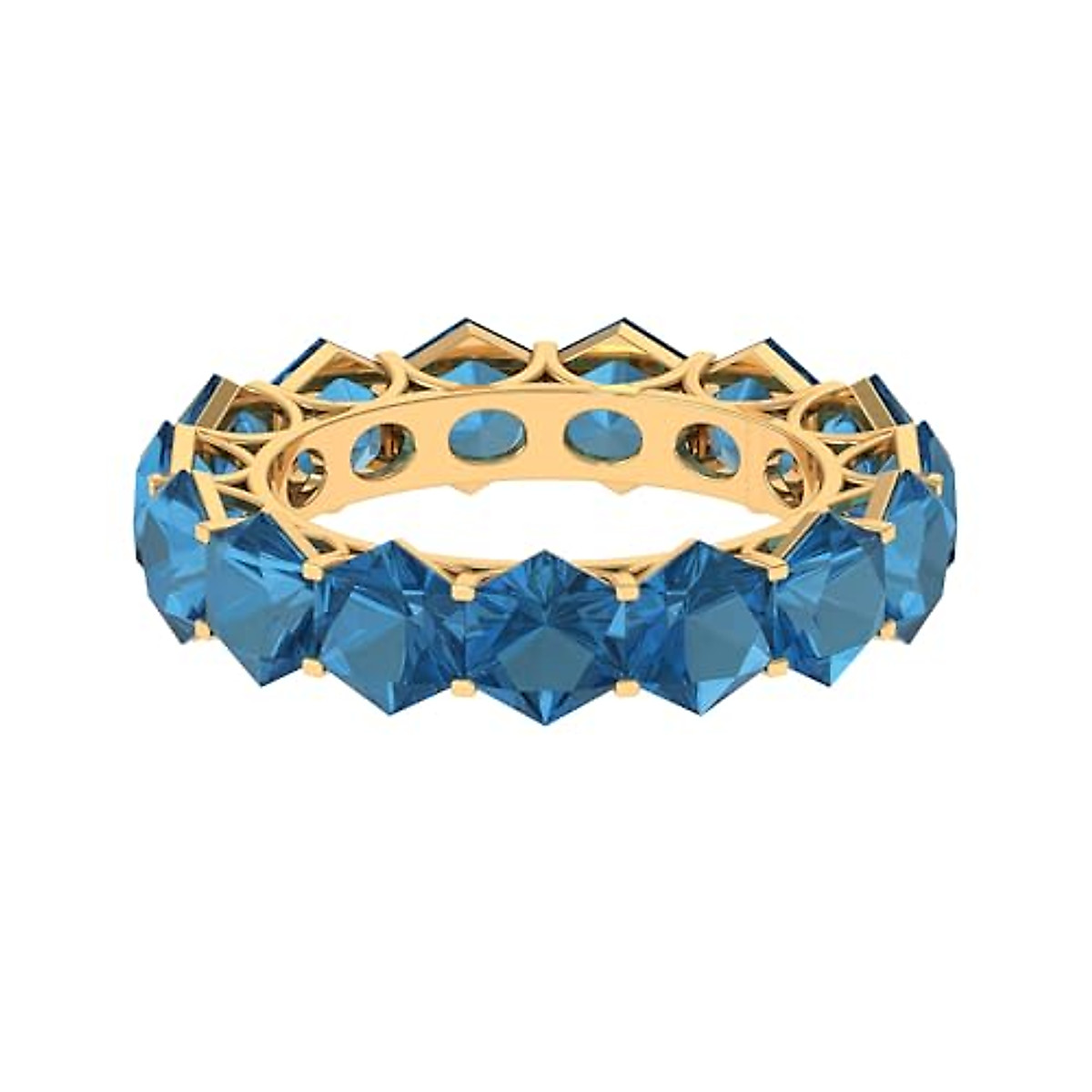 Rosec Jewels Natural London Blue Topaz Eternity Band for Women, AAA Quality, Certified Topaz Anniversary Ring - Ready to Gift, 14K Yellow Gold, Size:US 8.50