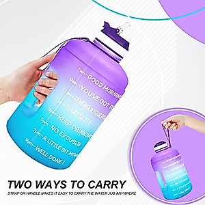 QuiFit Motivational Gallon Water Bottle - with Straw & Time Marker BPA Free Large Reusable Sport Water Jug with Handle for Fitness Outdoor Enthusiasts Leak-Proof (Purple/Blue,1 gallon)