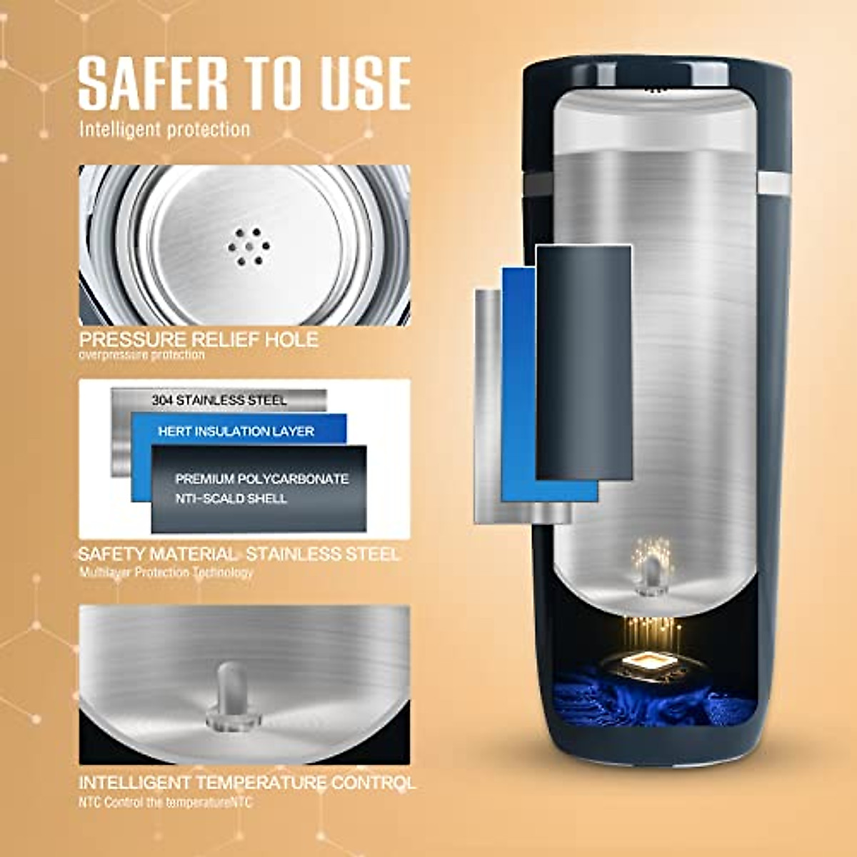 Travel Kettle Electric 304 Stainless Steel Small Portable Water Boilers for Travel Camping Hotel Mini Electric Kettle Portable Thermoses Insulated Bottles Smart Water Mugs,Plug in heating device