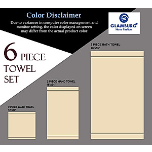 GLAMBURG 100% Cotton Ultra Soft 6 Pack Towel Set, Contains 2 Bath Towels 28x55 Inches, 2 Hand Towels 16x24 Inches & 2 Wash Coths 12x12 Inches, Compact Absorbent Lightweight & Quickdry - Black