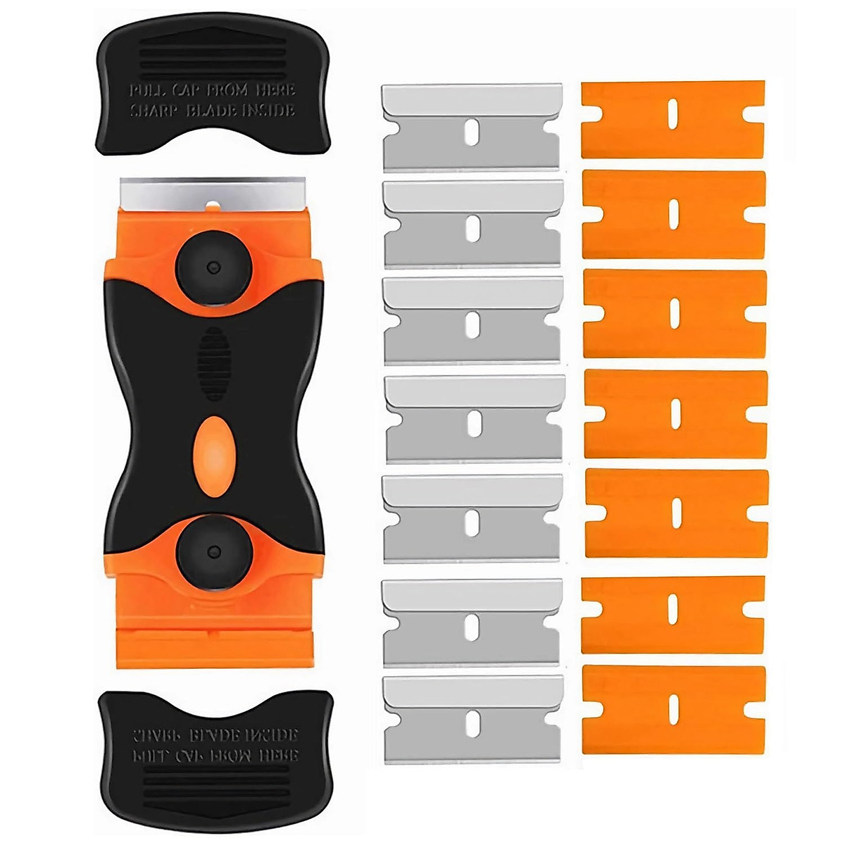 Razor Blade Scraper, Double Edged Razor Blade Scraper Tool with 20 Pcs Razor Blades, Glass Paint Remover Cleaning Scraper for Window, Decals, Tint, Stickers, Labels, Caulk, Adhesive, Glass Stove Top