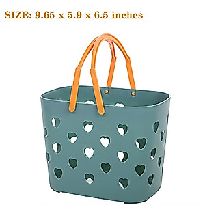 Portable Plastic Shower Caddy Baskets, Standing Storage Organizer Bins, Shower Caddy Tote Bag with Handles, Hollow Cleaning Caddy with Holes for Bathroom, College Dorm, Kitchen, Home - Heart Green