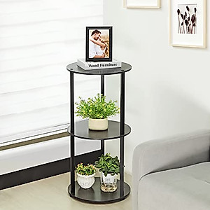 VIEWALL Round Bedside Side Table, Round End Table with Storage Shelf Small Night Stand for Living Room Couch Sofa Bedroom Balcony Home Office, Black