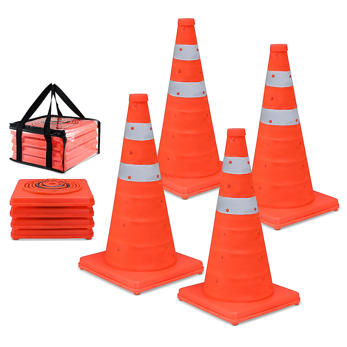 Nazret Collapsible Traffic Cones | Safety Cones 4 Pcs Set | 18" Orange Cones for Parking | Construction Cones | Traffic Cones for Parking Lot, Parking Cones for Drivers Training