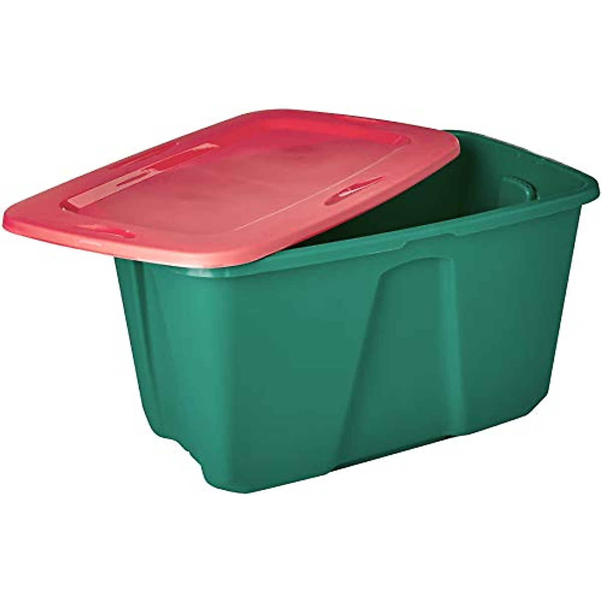Homz Holiday Plastic Storage Tote Box, 32 Gallon, Greed With Red Lid, Stackable