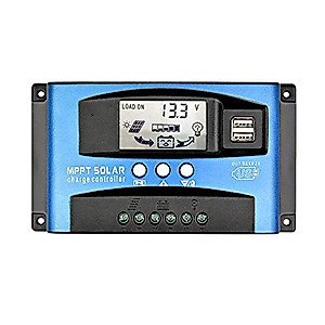 Fuhuihe 12V/24V MTTP Solar Charge Controller Solar Panel Battery Charger Intelligent Regulator with Dual USB Port LCD Display Overcurrent Protection for Home, Industry, Commercial (Blue, 100A)