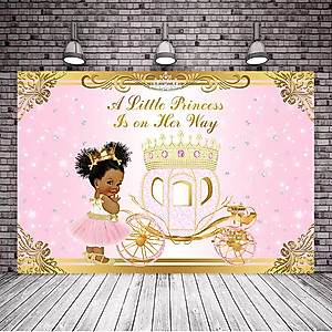 Mocsicka Little Royal Princess Baby Shower Backdrop Pink Princess Carriage Girl Baby Shower Background Ethnic Princess Newborn Props, 7x5ft