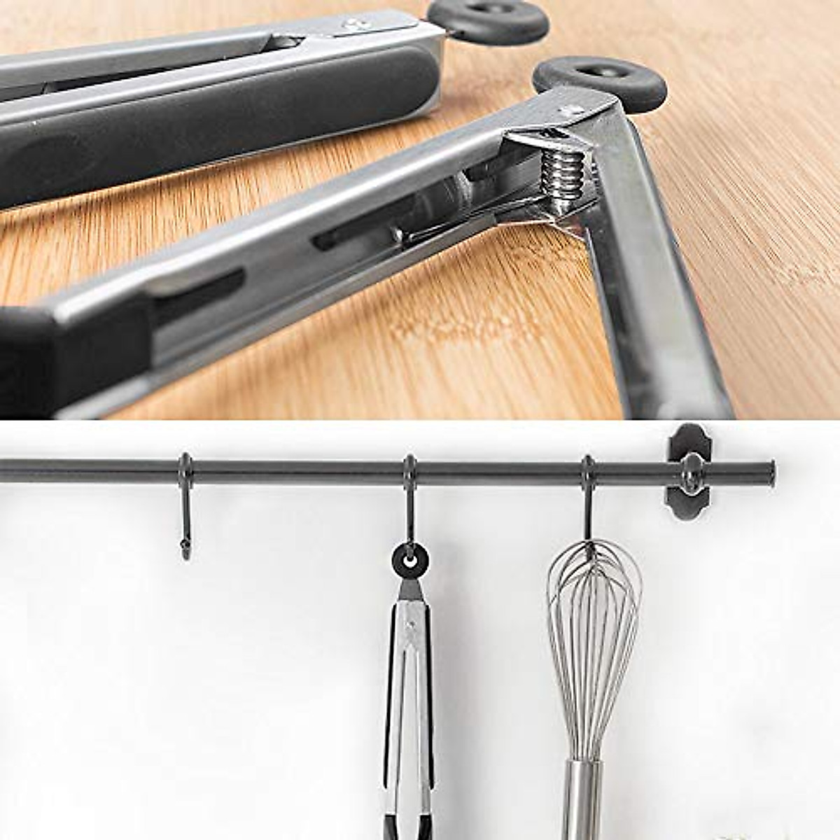 STARUBY Cooking Tongs 12 inches 2-Pack Stainless Steel Kitchen Silicone Serving Tongs Heat Resistant Grill Tongs Meat Turner Spatula Tongs Fish Tongs with Locking Handle Joint, Black